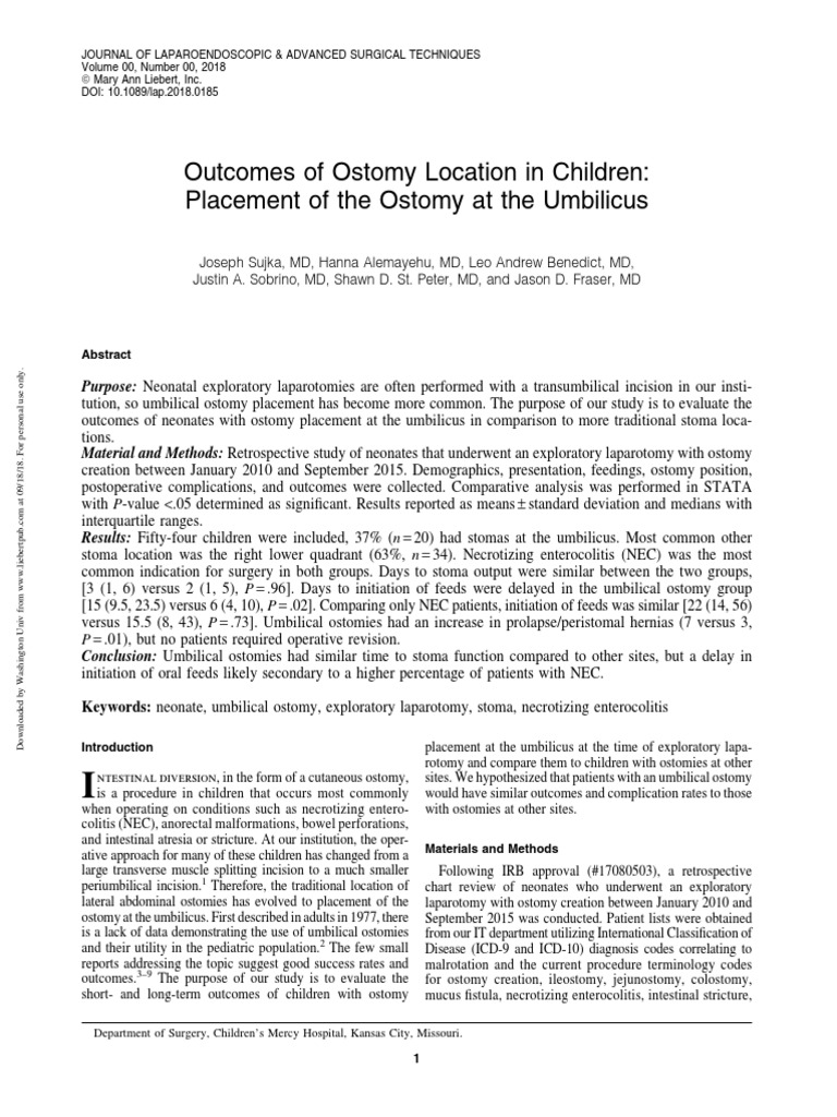 Outcomes of Ostomy Location in Children: Placement of The Ostomy at The ...