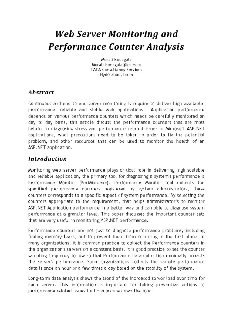 Web Server Monitoring and Performance Counter Analysis | PDF | Random ...