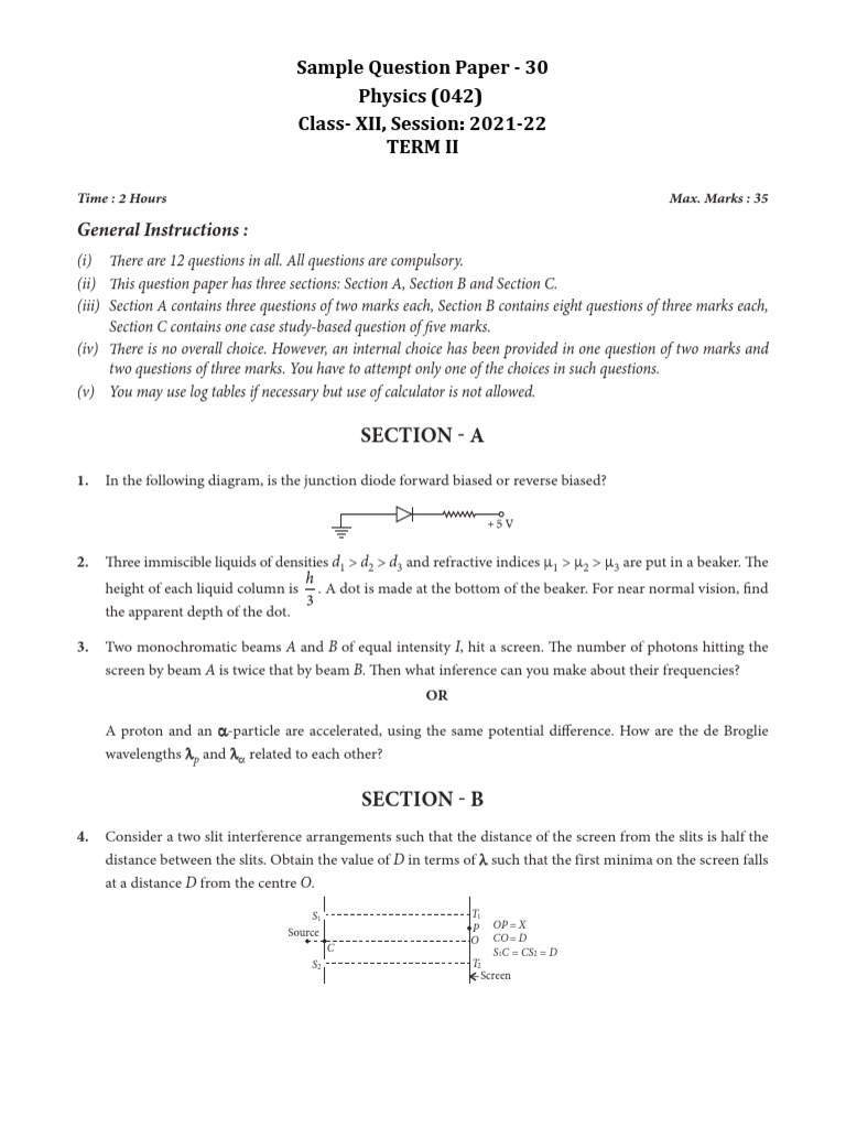 General Instructions:: Sample Question Paper - 30 Physics (042) Class ...