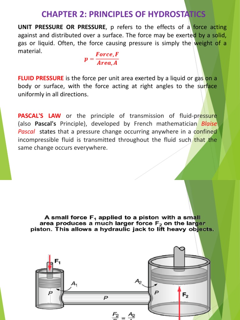Chapter 2: Principles of Hydrostatics: UNIT PRESSURE OR PRESSURE, P ...