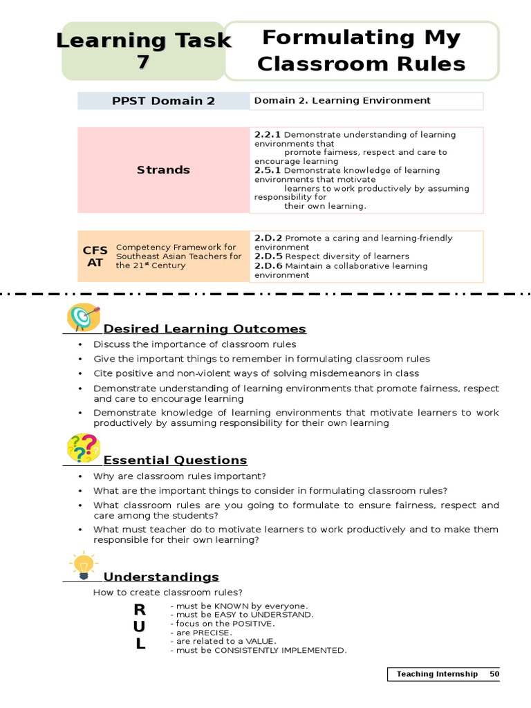 Formulating My Classroom Rules Learning Task | PDF | Learning | Classroom