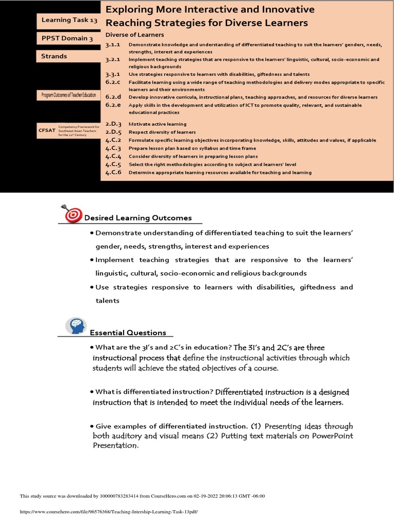 Teaching Intership Learning Task 13 PDF | PDF | Differentiated ...