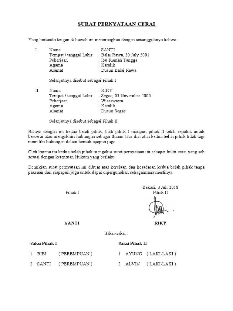 Surat Pernyataan Cerai | PDF