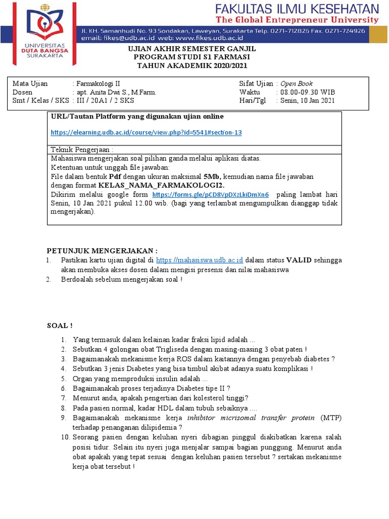 Farmakologi UAS 20A1 | PDF | Kesehatan Holistik