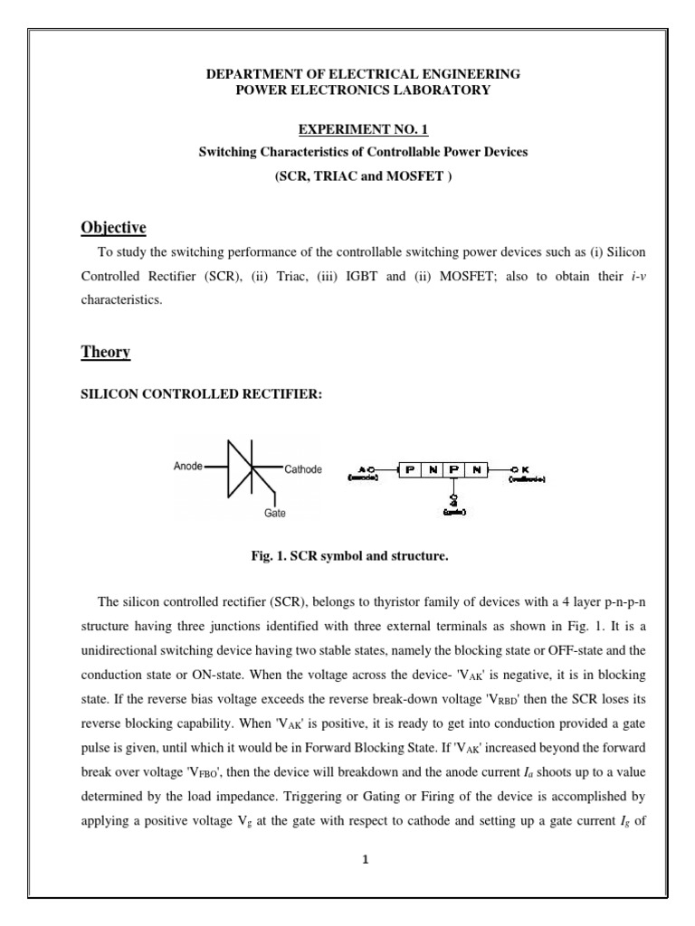 Exp1 - SCR IGBT and MOSFET Characteristics | PDF | Field Effect Transistor | Bipolar Junction ...