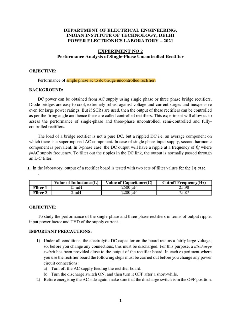 Exp2 - Single Phase Uncontrolled Rectifier | PDF | Rectifier | Alternating Current