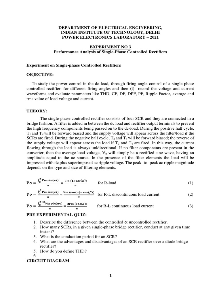Exp3 - Single Phase Controlled Rectifiers | PDF | Rectifier | Power Electronics