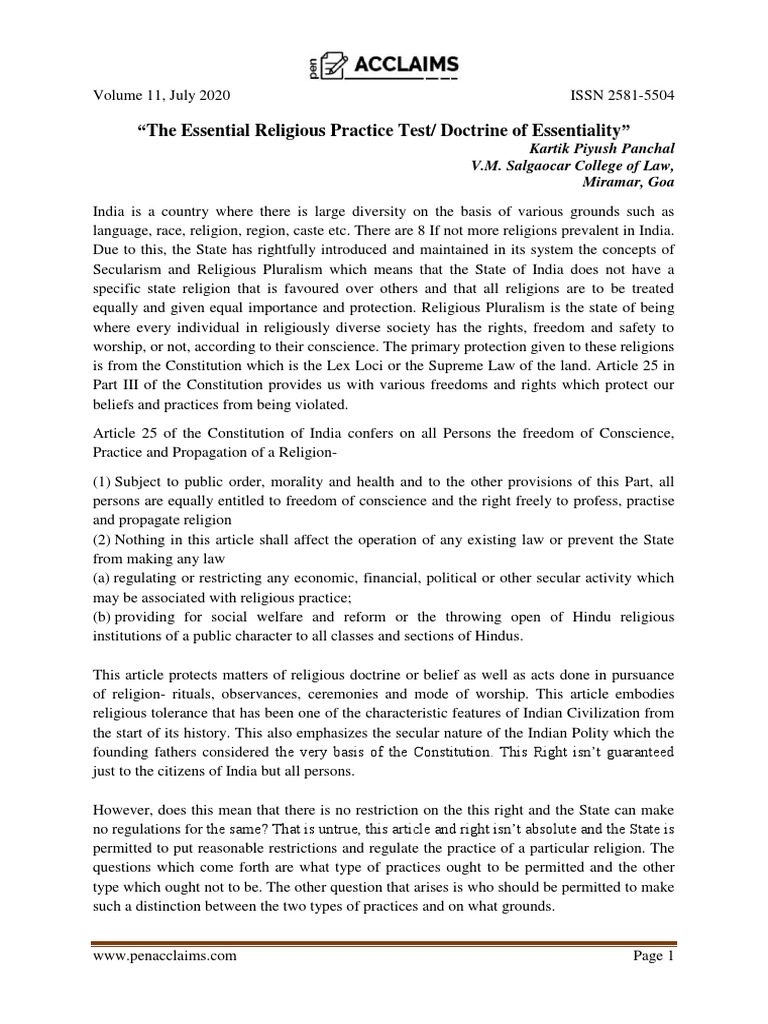 The Essential Religious Practice Test OR Doctrine of Essentiality | PDF ...