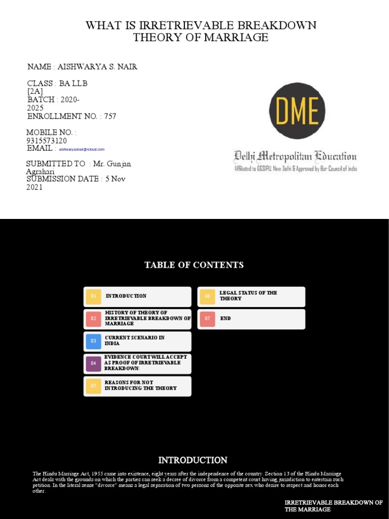 Irretrievable Breakdown Theory of Marraige | PDF | Divorce | Marriage