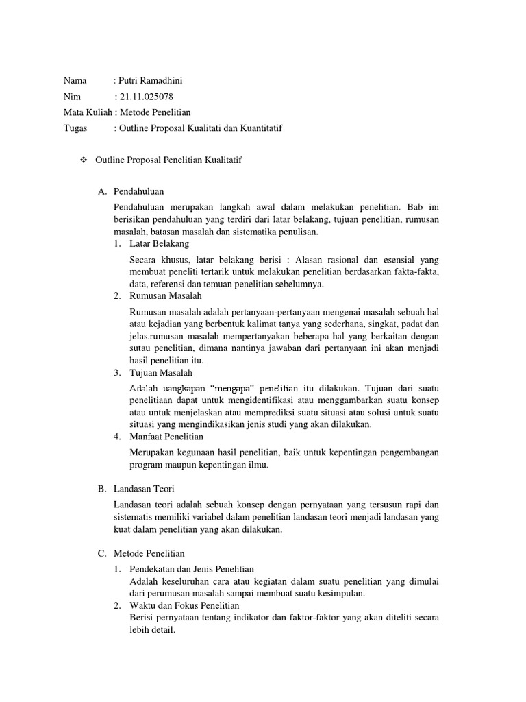 Contoh Outline Proposal Penelitian | PDF