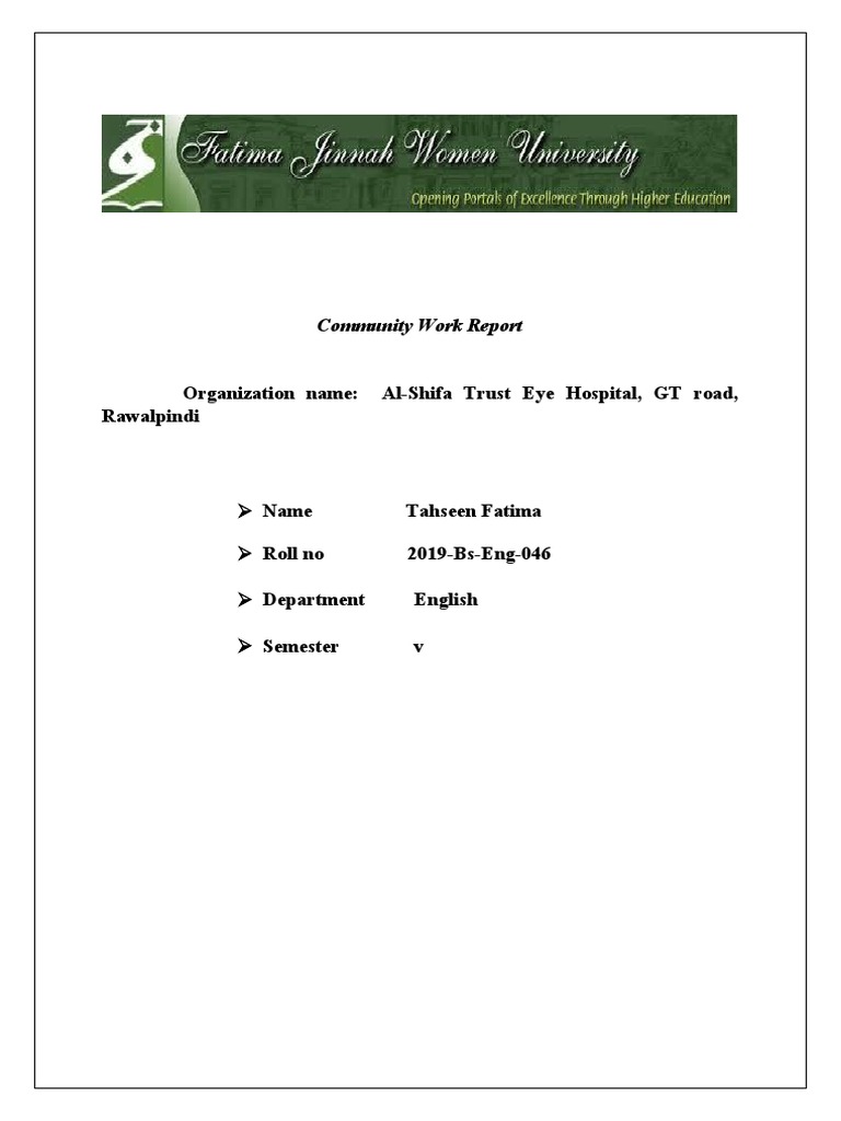 Community Work Report | PDF | Hospital | Optometry
