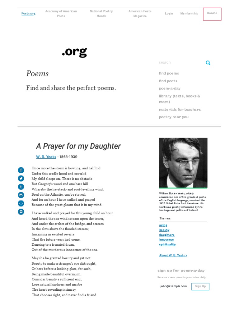 Yeats' A Prayer for My Daughter | PDF