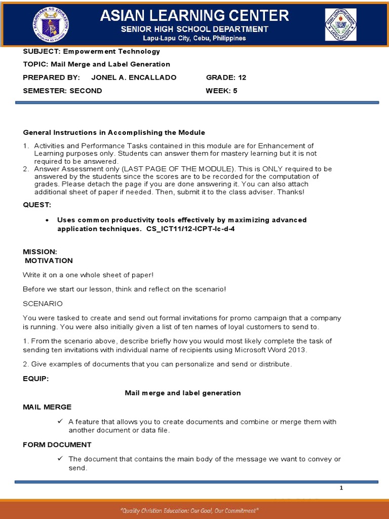 Etech Week 5 | PDF | Mail | Microsoft Word