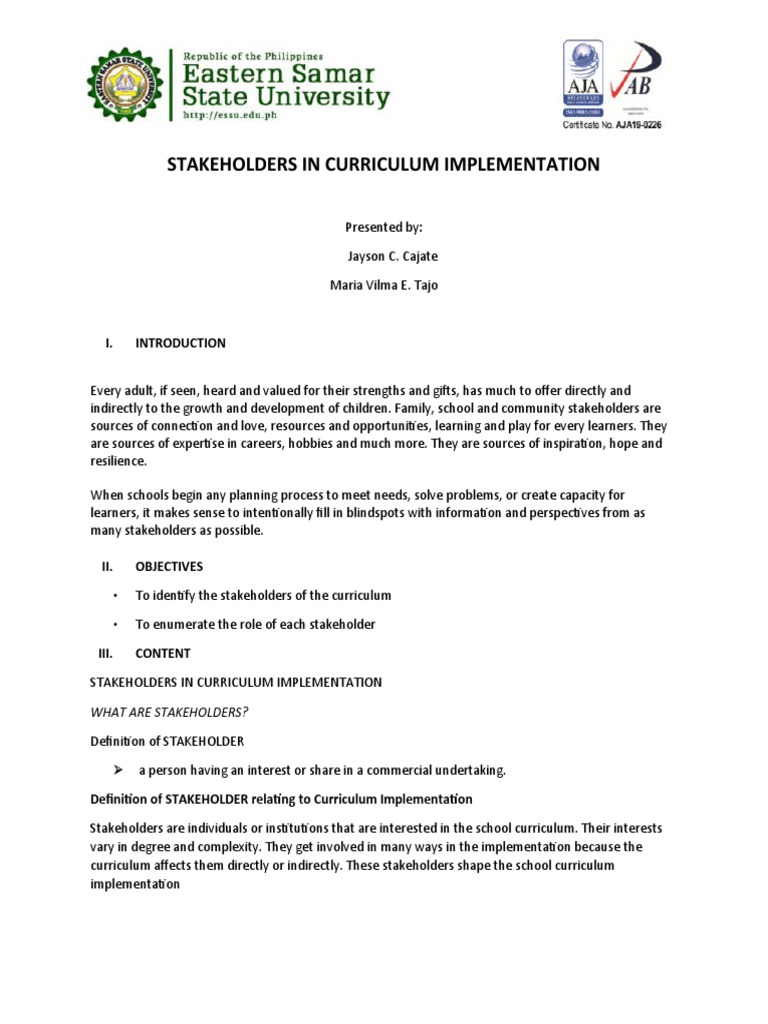 Group 3 - Stakeholders in Curriculum Implementation | PDF | Curriculum | Learning