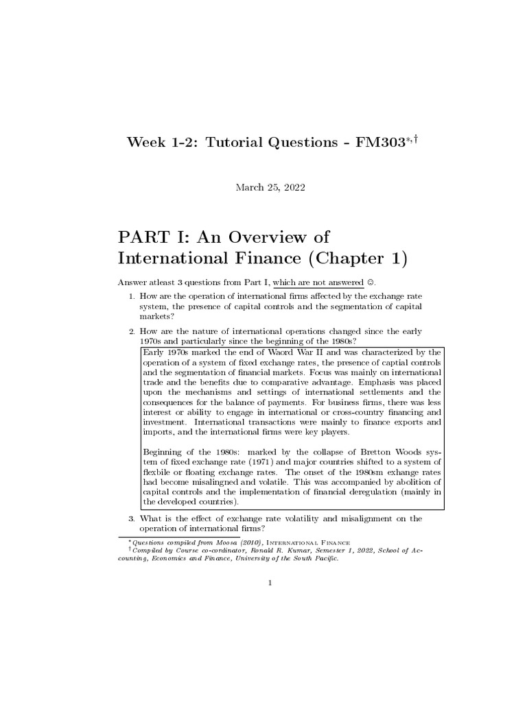 PART I: An Overview of International Finance (Chapter 1) : Week 1-2 ...
