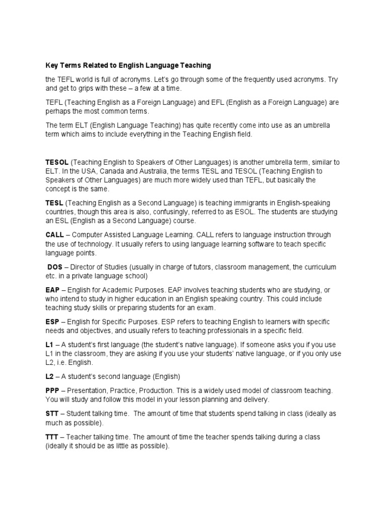 Key Terms Related To English Language Teaching | PDF | English As A ...