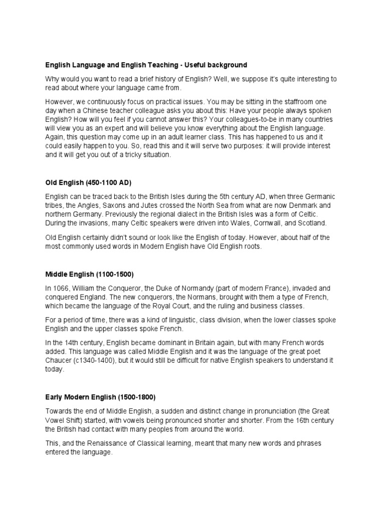 Background To EFL | PDF | English Language | Tone (Linguistics)