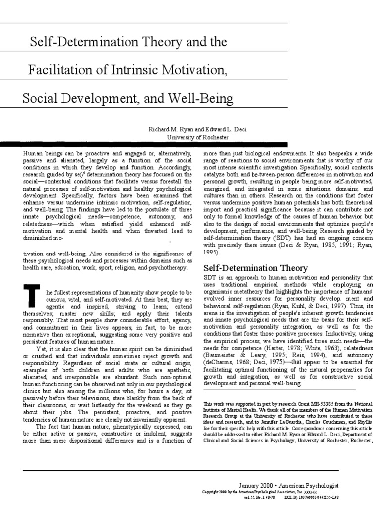 Self-Determination Theory and The Facilitation of Intrinsic Motivation ...