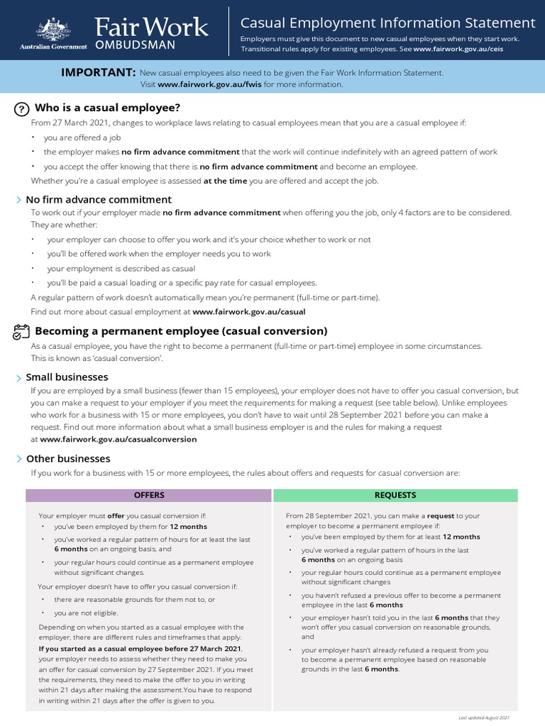 Casual Employment Rights and Conversion Guide | PDF | Employment ...