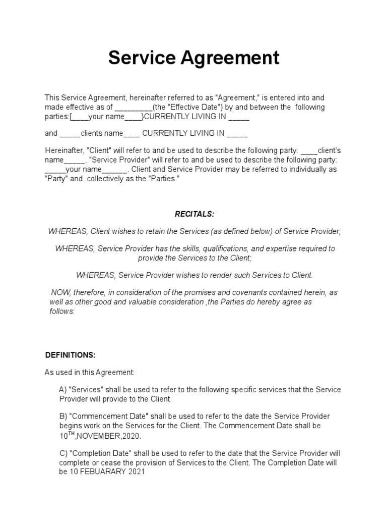 Service Agreement: Recitals | PDF | Payments