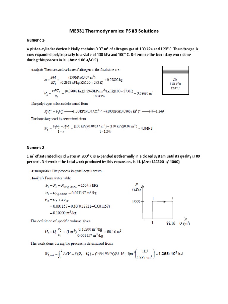 ME331 Thermodynamics: PS #3 Solutions: Numeric 1 | PDF | Heat | Heat ...