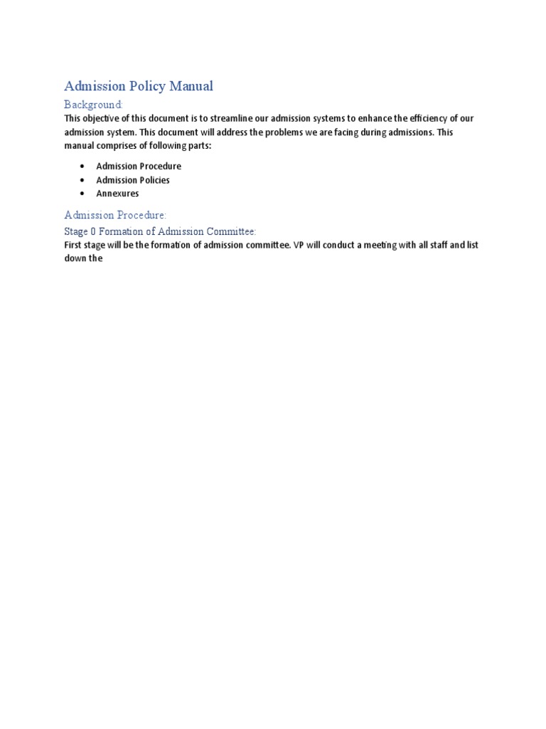Streamlined Admission Policy Manual | PDF