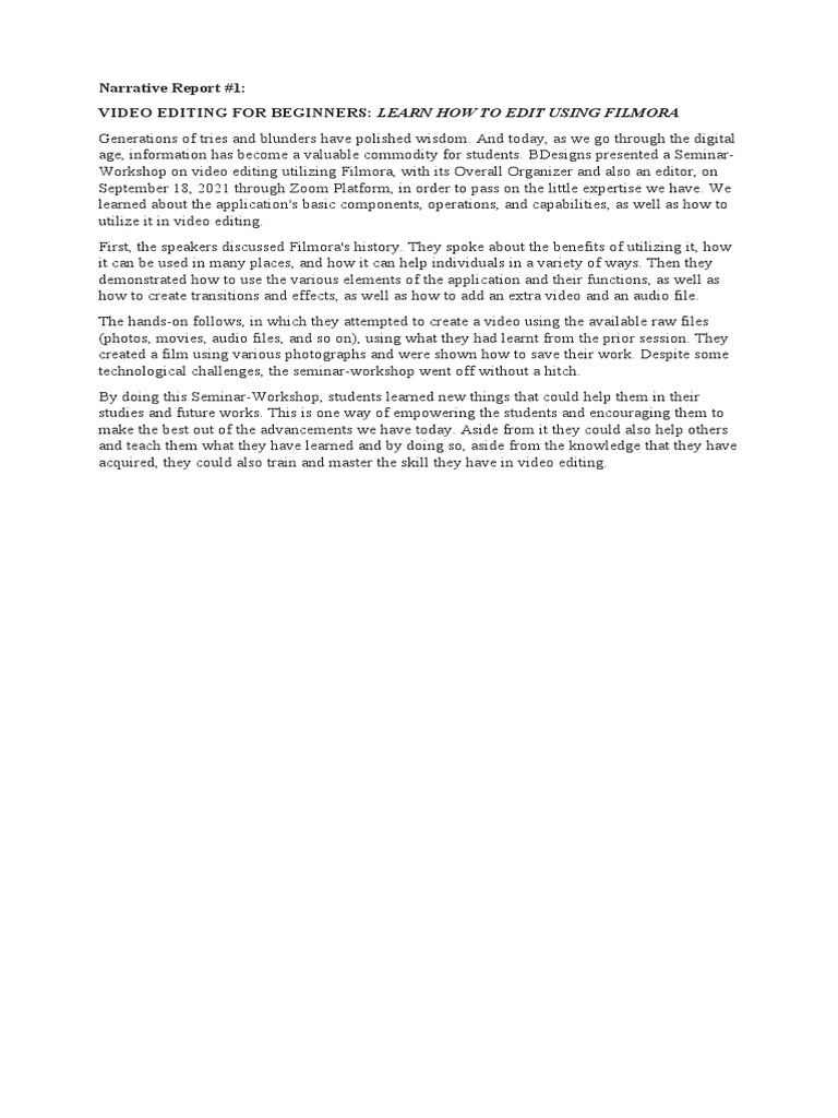 Narrative Report 1 Filmora | PDF