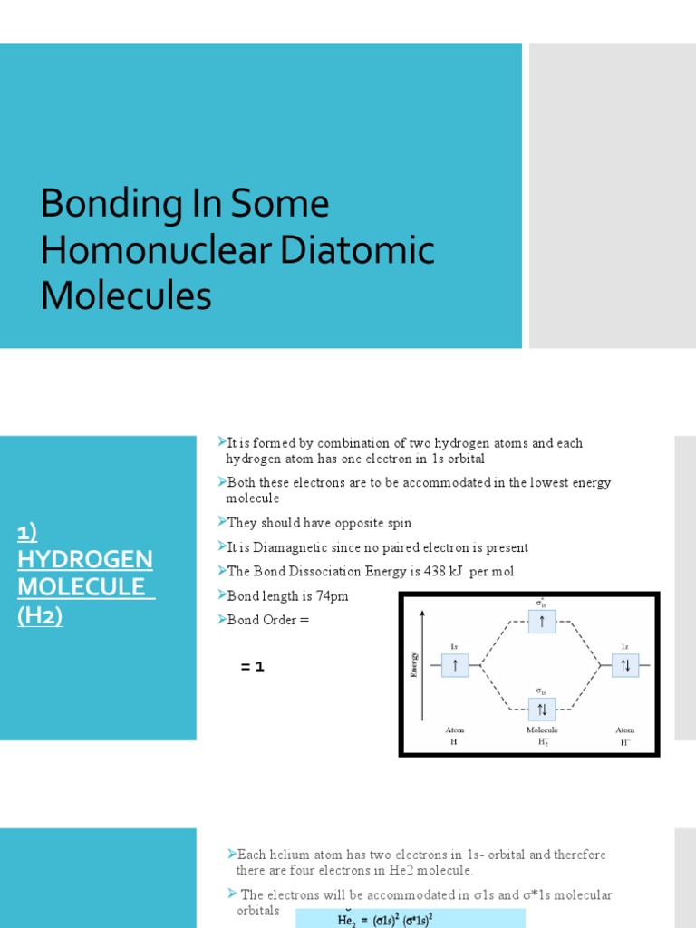 Bonding in Some Homonuclear Diatomic Molecules and Hydrogen | PDF