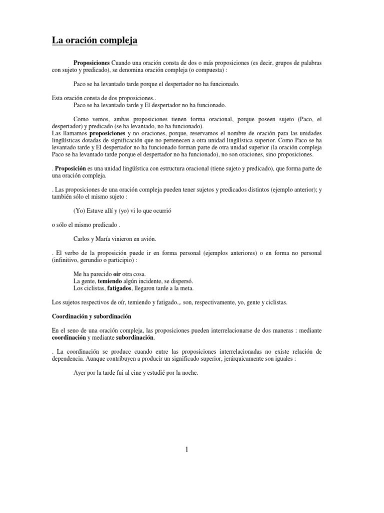 Oraciones complejas: proposiciones y relaciones | PDF | Adverbio ...