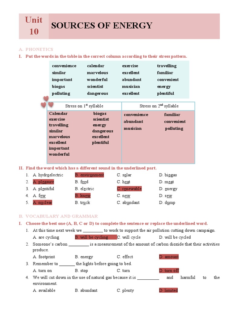 Unit 10-lớp 7-Phiếu 04-BaiLam | PDF | Energy Development | Renewable Energy