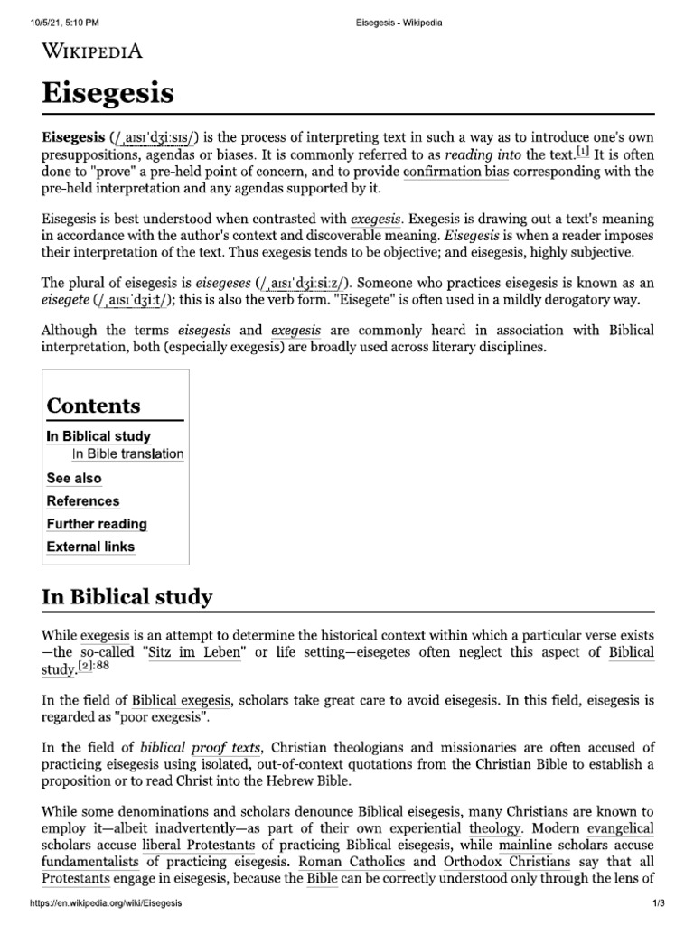 Eisegesis Vs Exegesis | PDF