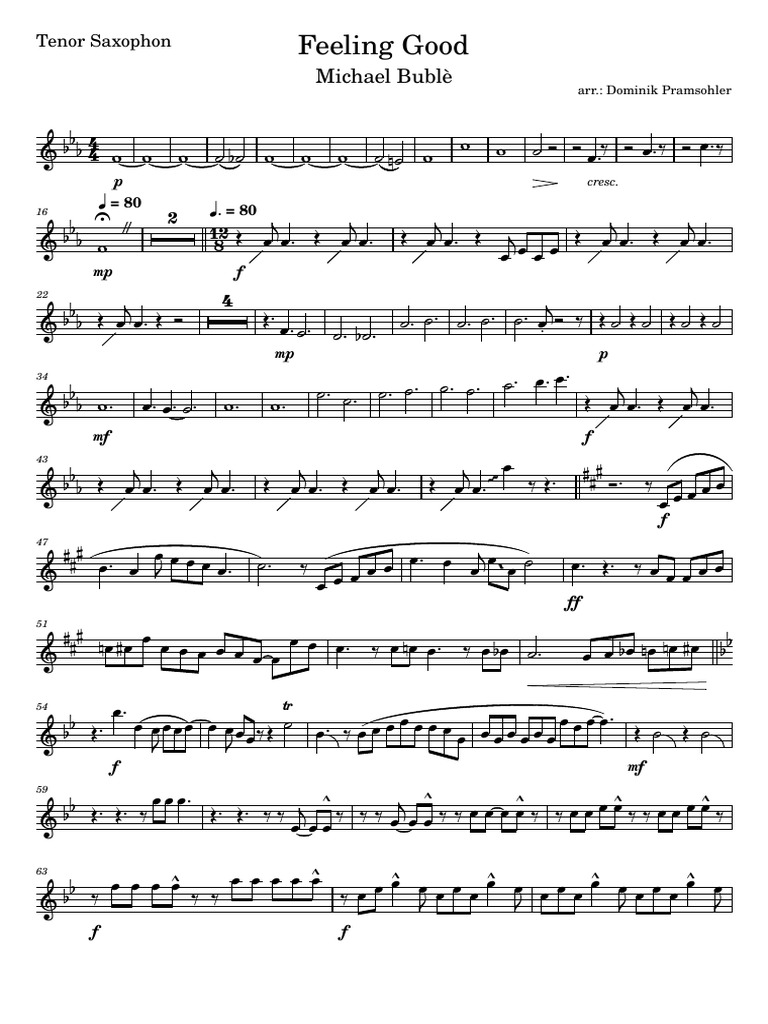 Feeling Good Saxophone Sheet Music | PDF | Saxophone | Aerophones