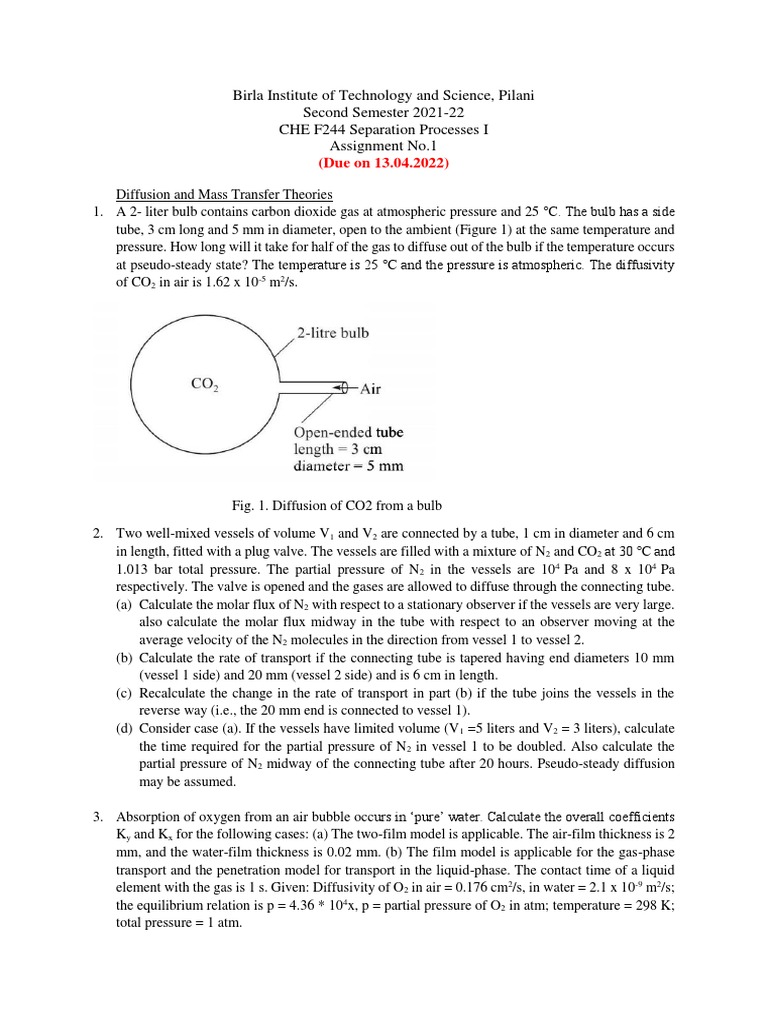SP 1 Assignment 30 March 2022 | PDF | Diffusion | Gases