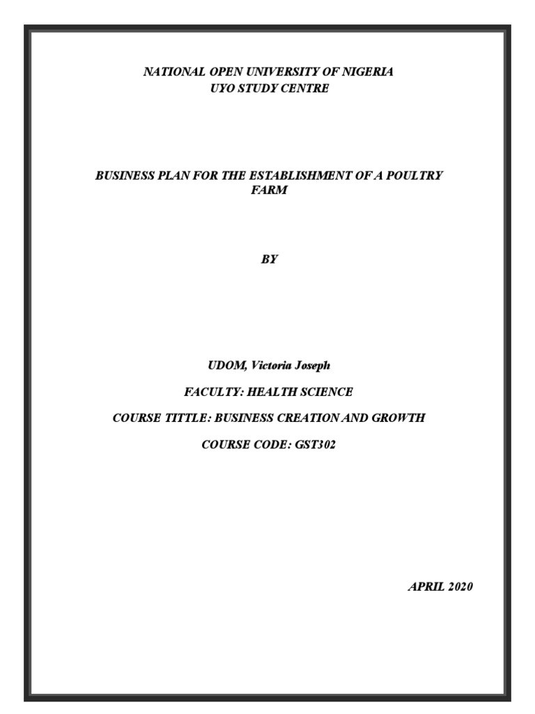 UDOM Victoria Joseph POULTRY BUSINESS PLAN | PDF | Poultry Farming ...