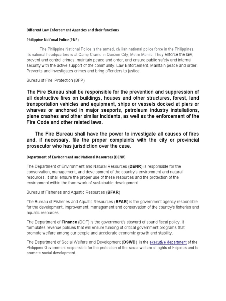 Different Law Enforcement Agencies and Their Functions | PDF | Money ...