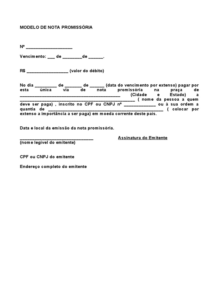 Modelo de Nota Promissória | PDF