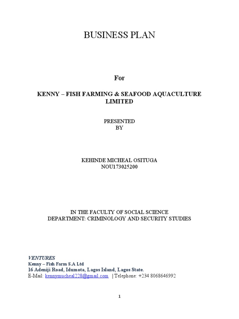 Kenny Fish Farming Business Plan | PDF | Aquaculture | Seafood