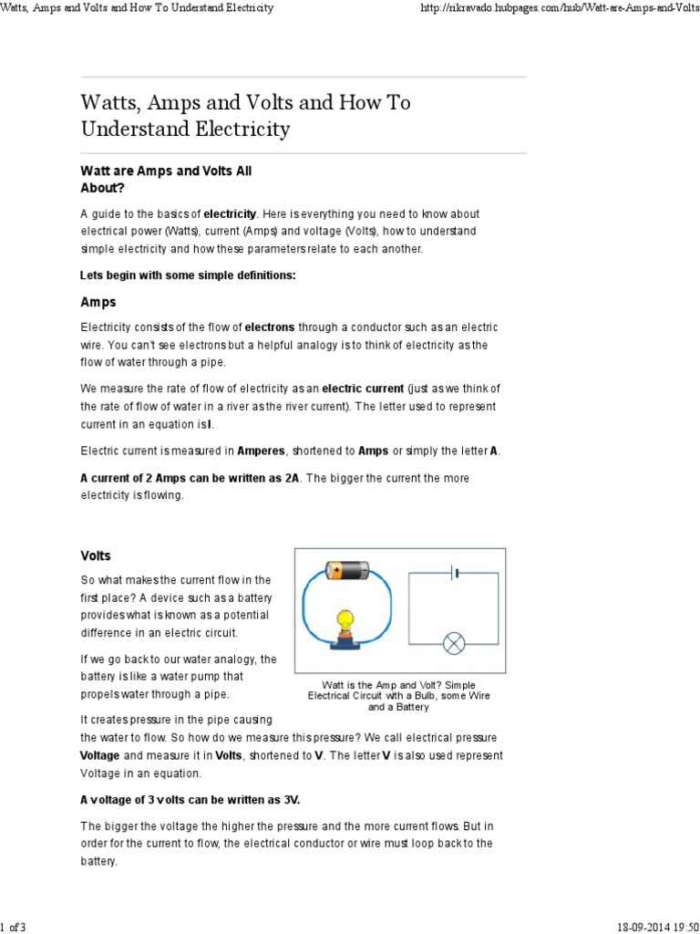 Watts, Amps and Volts and How To Understand Electricity | PDF | Volt ...