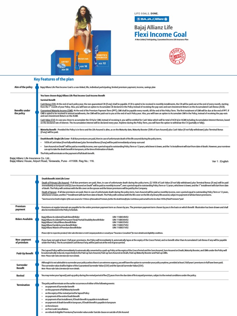 Flexi Income Goal: Bajaj Allianz Life | PDF | Insurance | Life Insurance