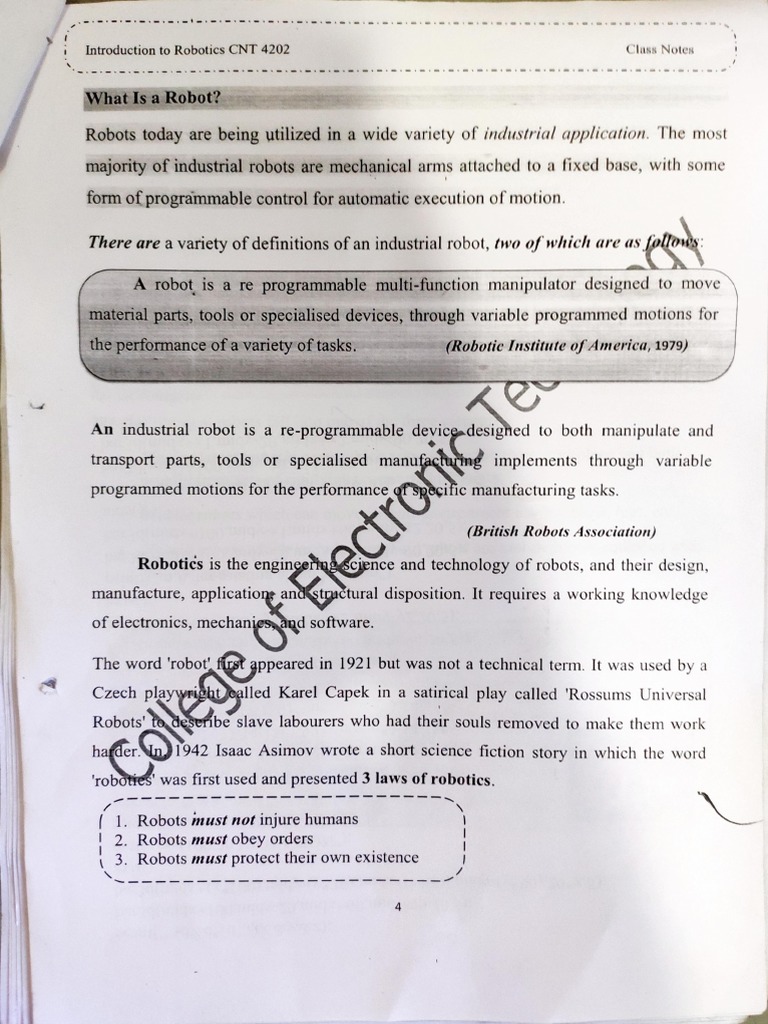 Robotics Unit 1 Notes | PDF