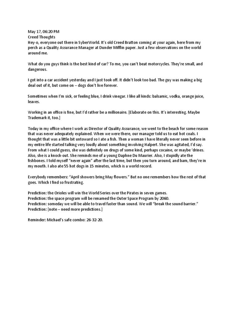 Creed Thoughts | PDF | Glasses | Trick Or Treating