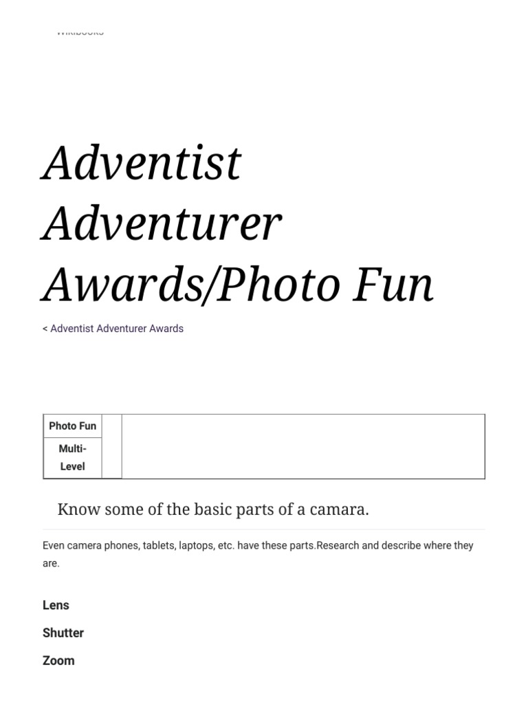 Adventist Adventurer Awards/Photo Fun: Know Some of The Basic Parts of ...