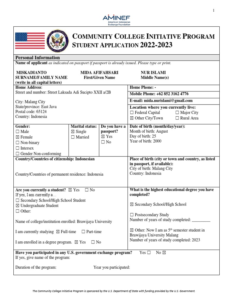 CCI Program AY 2022 2023 Application Form Fillable FINAL - AMINEF | PDF ...