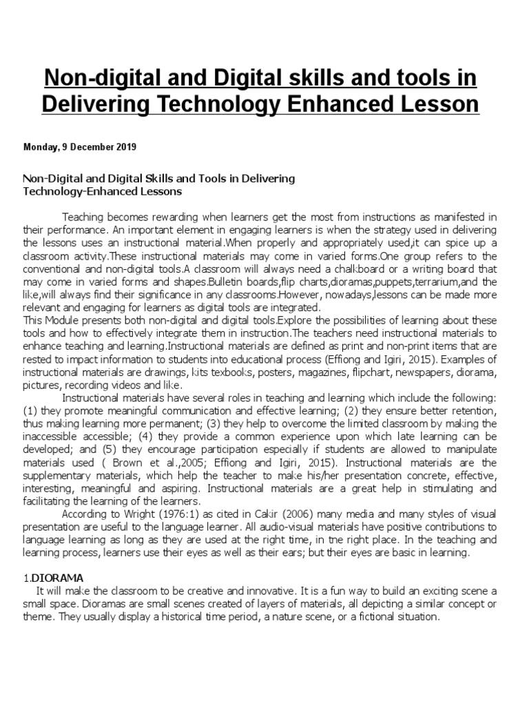 Non-Digital and Digital Skills and Tools in Delivering Technology ...