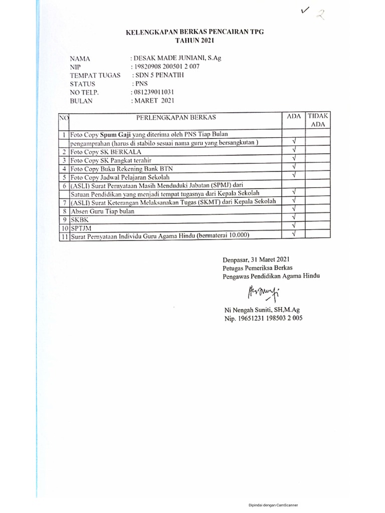 Berkas TPG Maret 2021 | PDF
