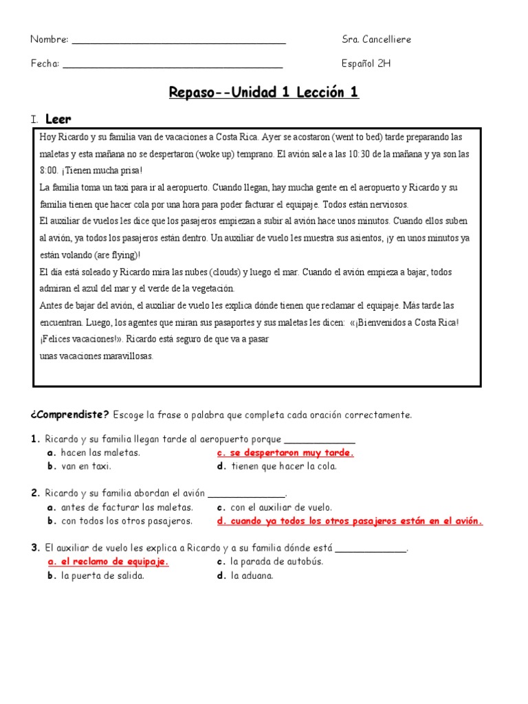 Repaso Answer Key | PDF | Aeropuerto