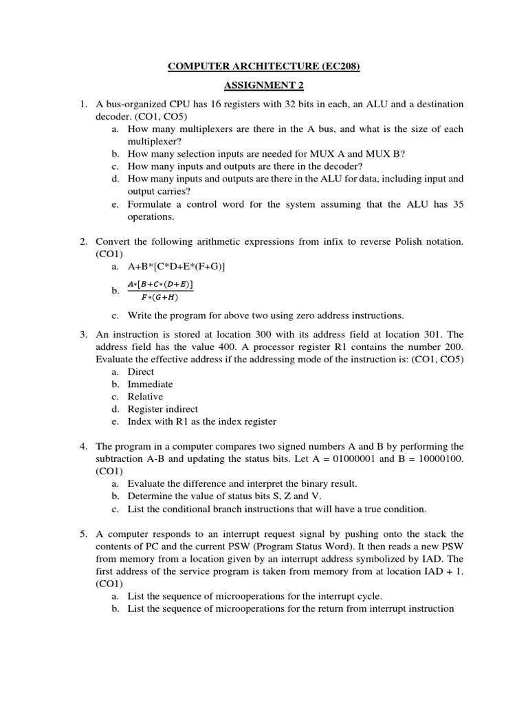Computer Architecture Assignment on CPU Components, Data Conversion, Addressing Modes ...
