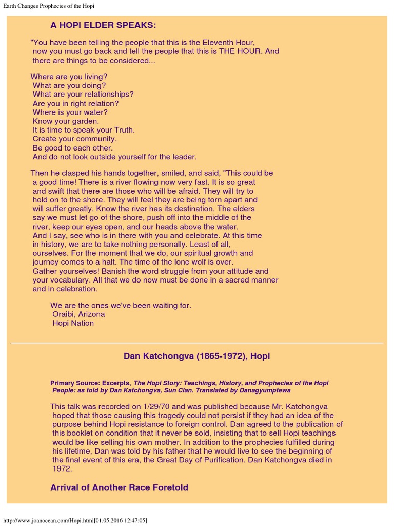 Hopi - Earth Changes Prophecies of The HOPI | PDF