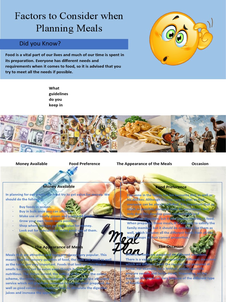 Poster On The Factors To Consider When Planning Meals | PDF | Foods | Meal