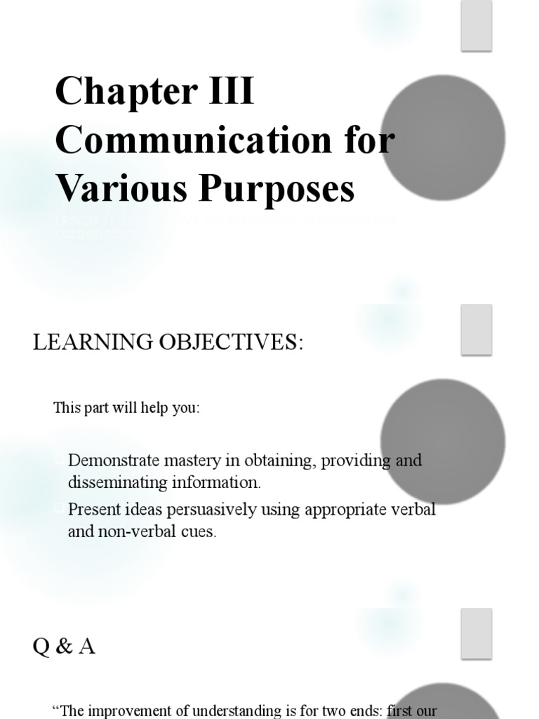 Communication for Various Purposes | PDF | Communication | Public Speaking